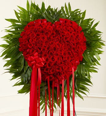 Funeral Flowers in Stunning Red Rose Heart